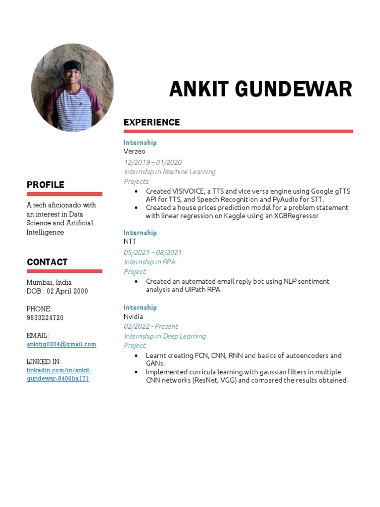 Ankit Gundewar: Experience | PDF | Artificial Intelligence ...