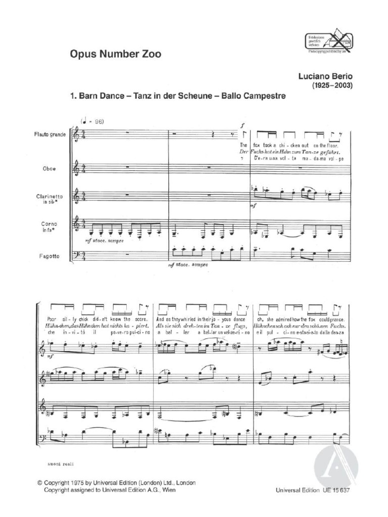Berio Opus Number Zoo Partition | PDF