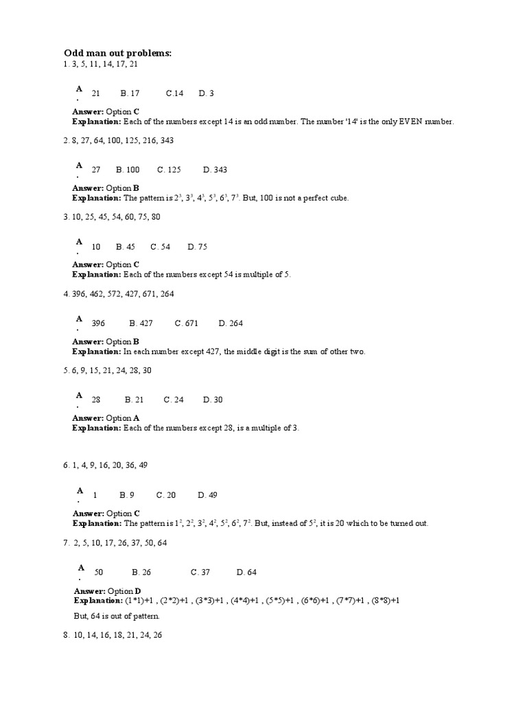 Odd Man Out Problems | PDF | Ring Theory | Mathematical Concepts