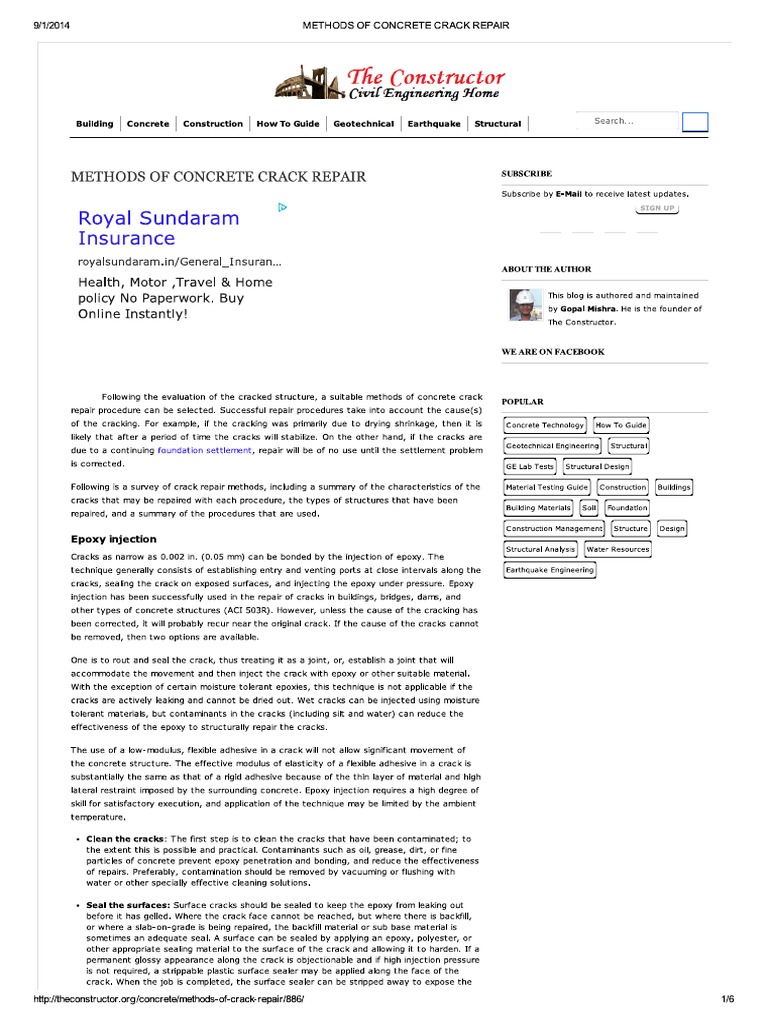 Methods of Concrete Crack Repair | PDF