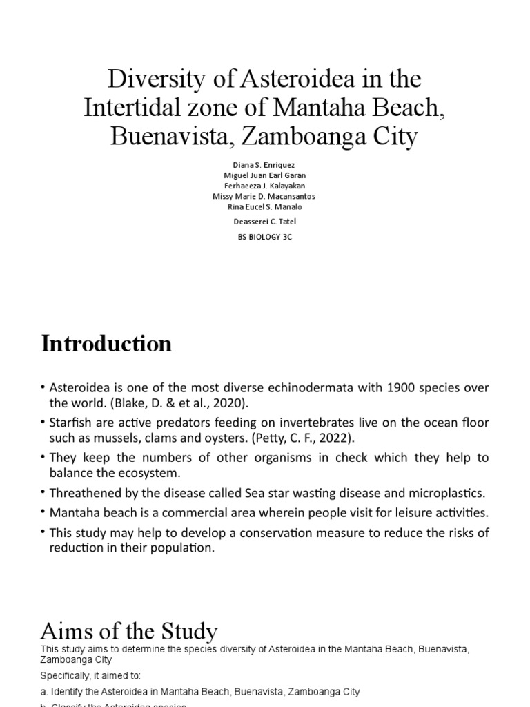 Diversity of Asteroidea in The Intertidal Zone of Mantaha Beach ...