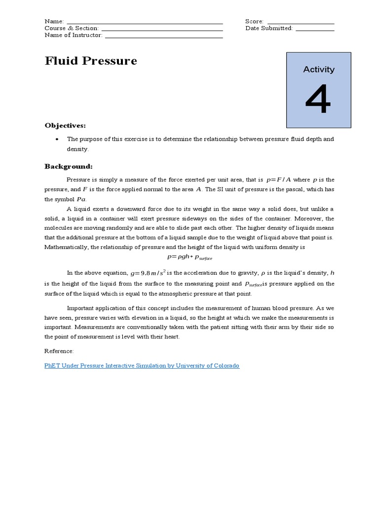Physics 162 Activity 4 | PDF | Pressure | Physical Sciences