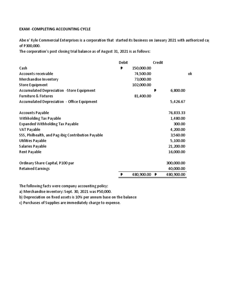 Exam Complete Accounting Cycle KAREN JALA | PDF | Debits And Credits | Expense