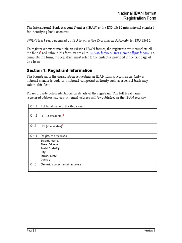IBAN Format Registration Form | PDF | Written Communication