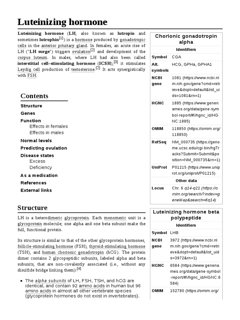Luteinizing Hormone Luteinizing Hormone Lh Also Known As Lutropin