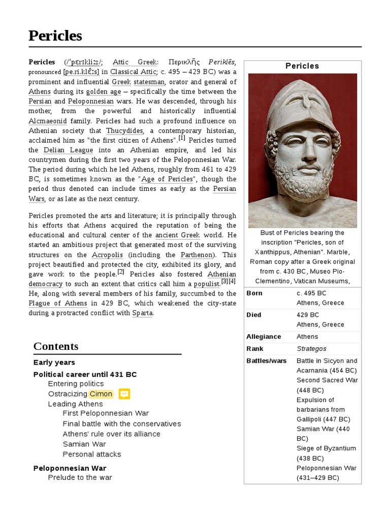 Pericles | PDF | Peloponnesian War | Classical Antiquity