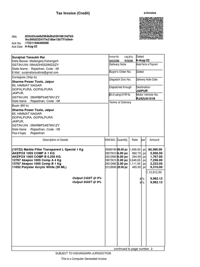 Tax Invoice (Credit) | PDF | Invoice | Payments
