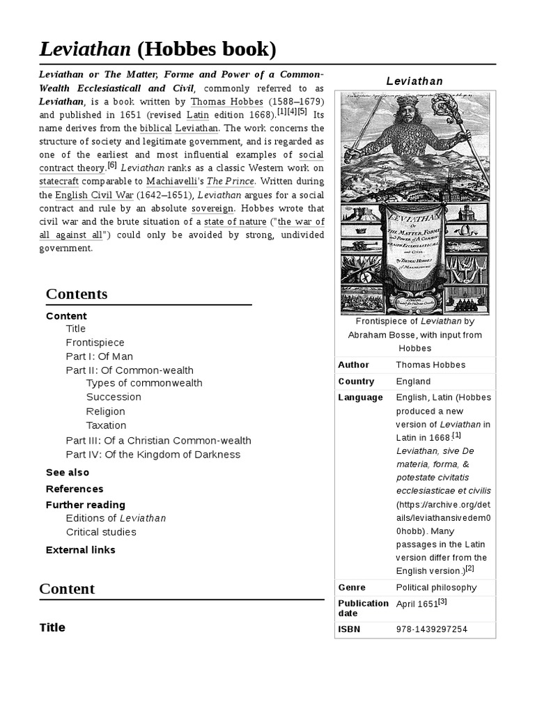 (Wiki) Leviathan - (Hobbes - Book) | PDF
