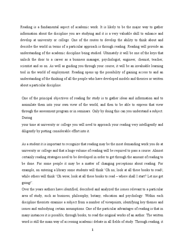 The Importance of Reading in Academia | PDF | Thought | Understanding