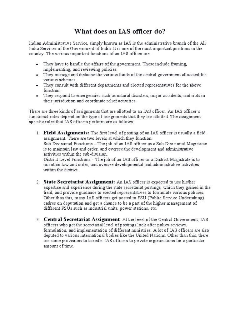 What Does An IAS Officer Do | PDF | Government Of India | Government