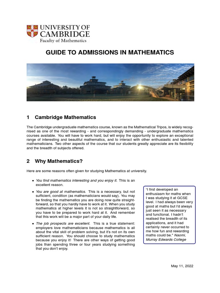 Guide To Admissions in Mathematics | PDF | Gce Advanced Level (United ...