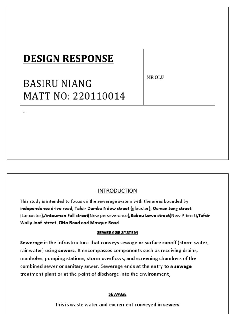 Design Response: Basiru Niang MATT NO: 220110014 | PDF | Sanitary Sewer ...
