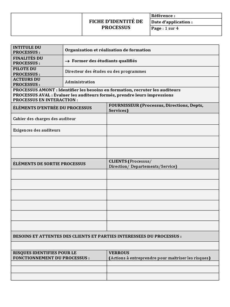 Modèle de fiche de processus formation | PDF | Informatique | Business