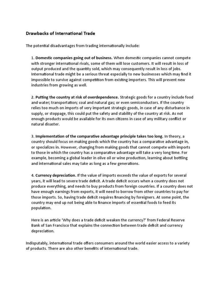 Drawbacks of International Trade | PDF | Trade | Balance Of Trade