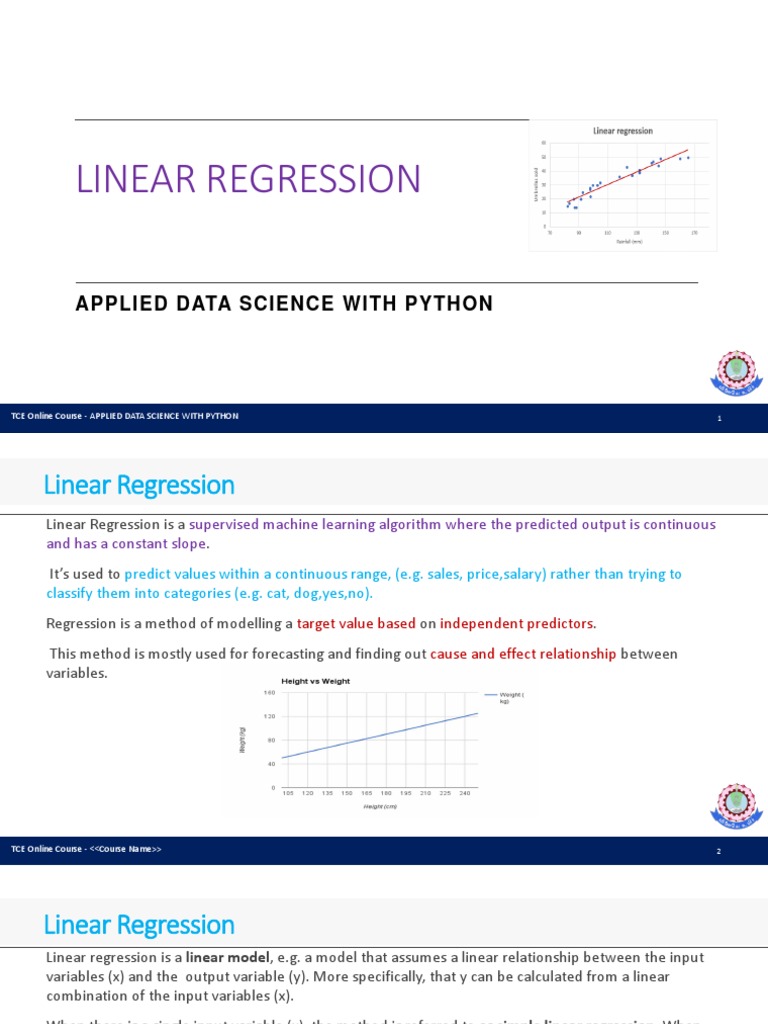 6) TCE MOOC-jLinear Regression | Download Free PDF | Regression Analysis | Linear Regression