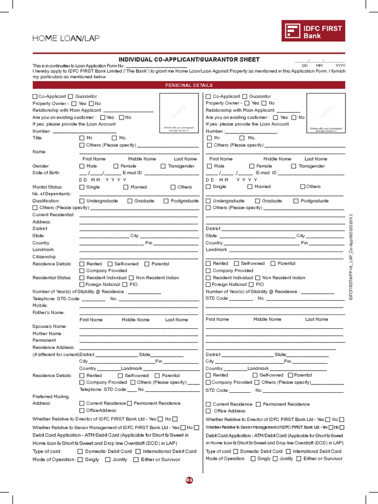 Home Loan/Lap: Individual Co-Applicant/Guarantor Sheet | PDF | Banks ...