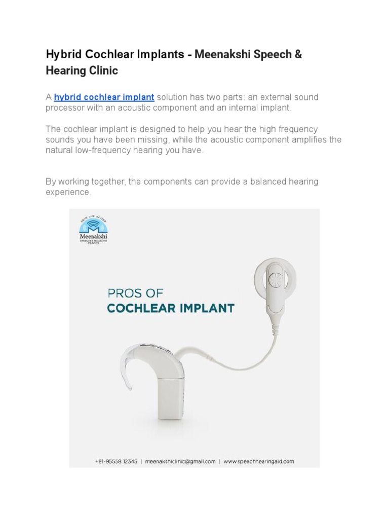 Hybrid Cochlear Implants - Meenakshi Speech & Hearing Clinic | PDF ...