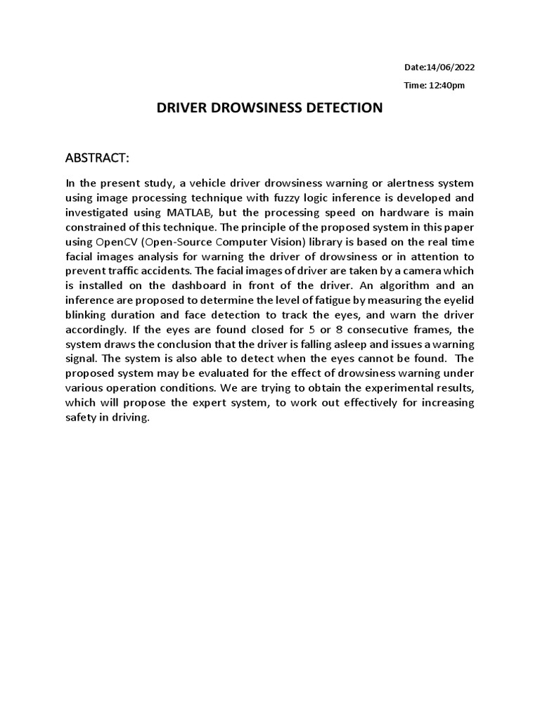 Driver Drowsiness Detection Pdf