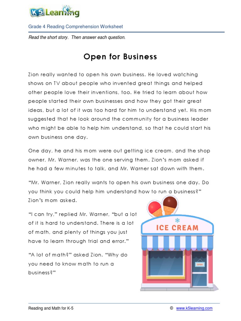 4th Grade 4 Reading Open for Business | PDF