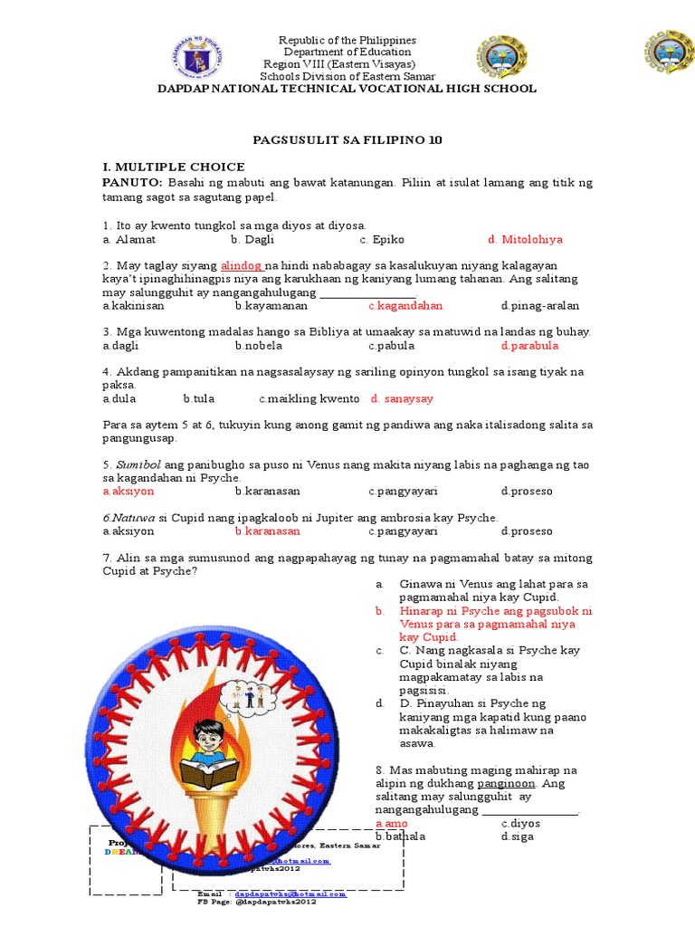 Grade 10 Filipino 10 Modyul 1 Pagsusulit | PDF