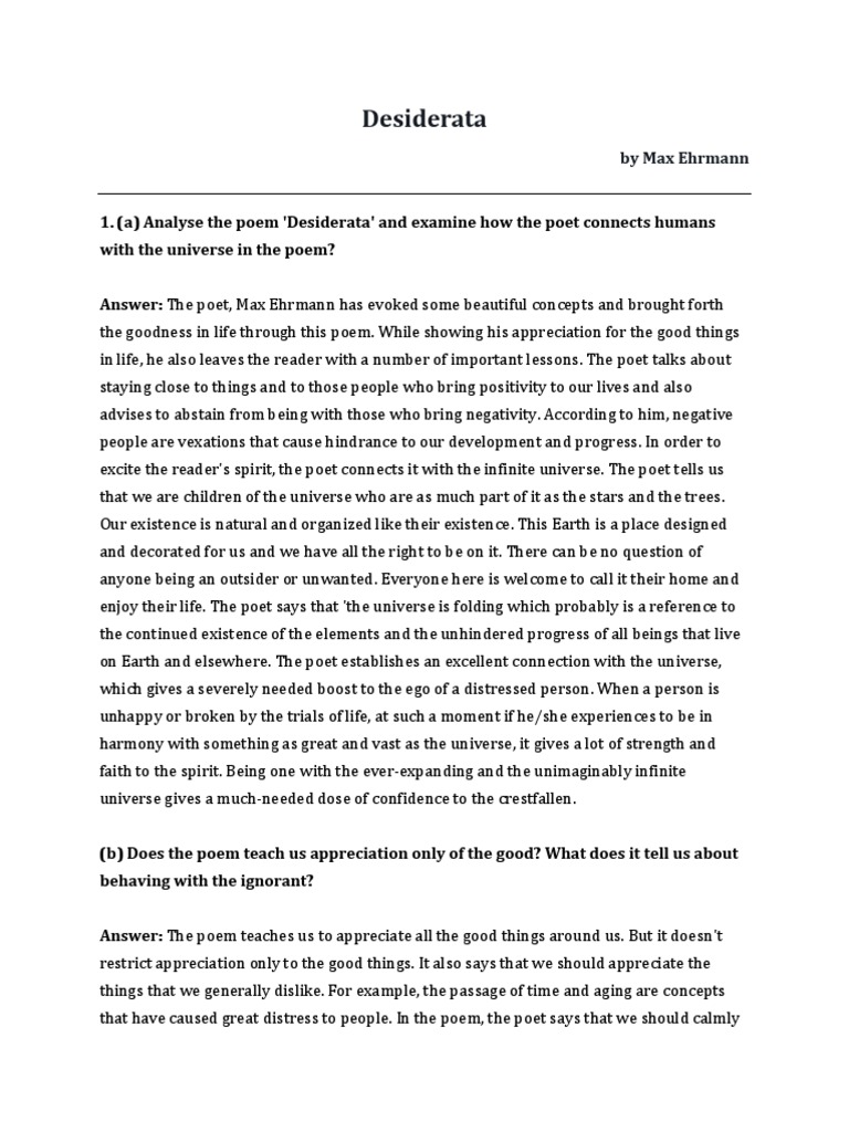 Desiderata: by Max Ehrmann | PDF | Loneliness | Thought