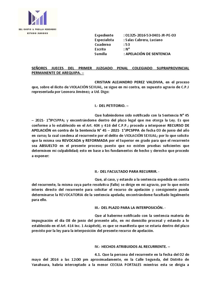 Apelacion de Sentencia Condenatoria Completa | PDF