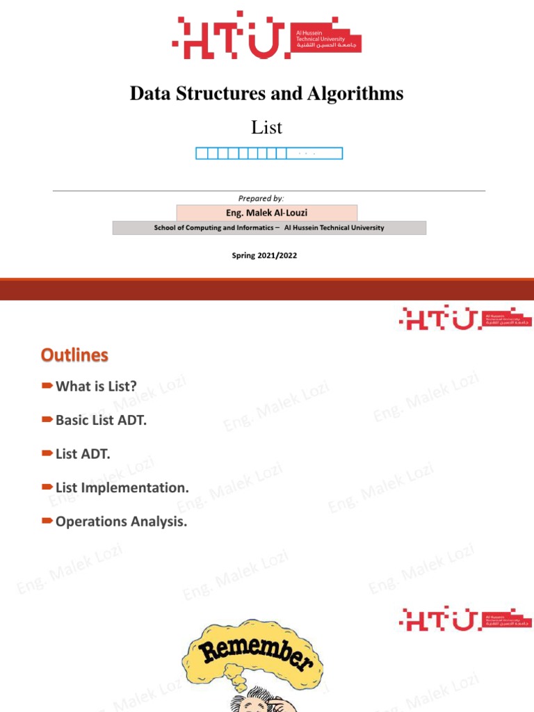 Data Structures and Algorithms: Eng. Malek Al-Louzi | PDF | Array Data Structure | Computer ...