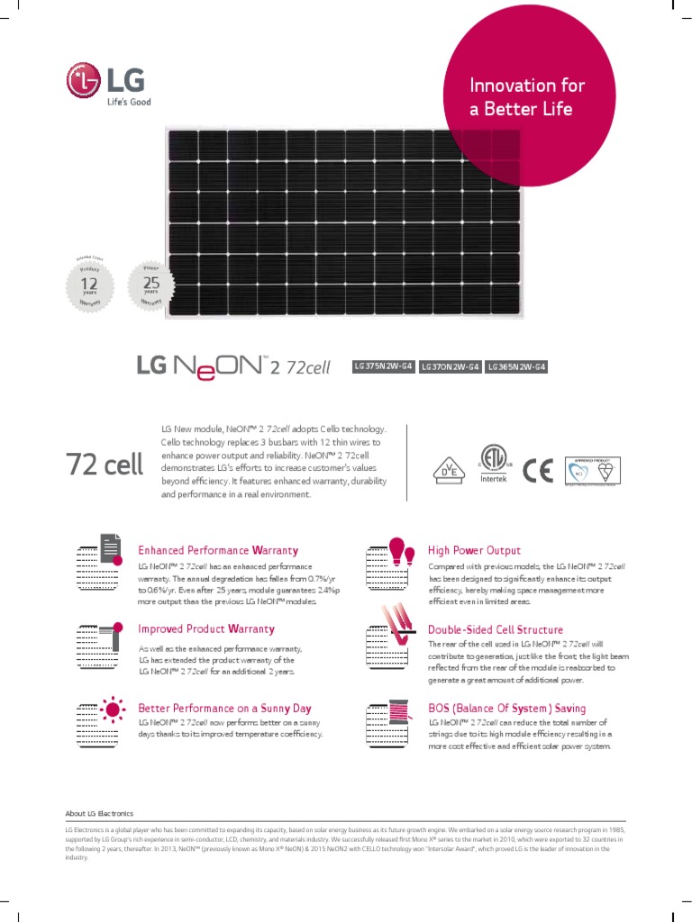 LG 370 Watt Neon module | PDF | Photovoltaic System | Electricity
