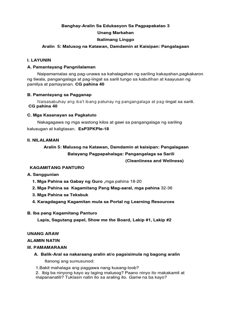 EsP3 DLP 1st Qtr. Aralin 5 | PDF