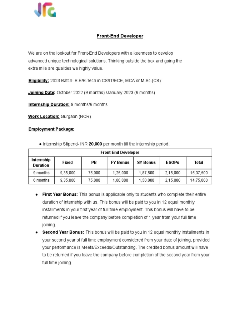 Front End Developer - JD - 2023 Batch | PDF | Angular Js | Bootstrap (Front End Framework)