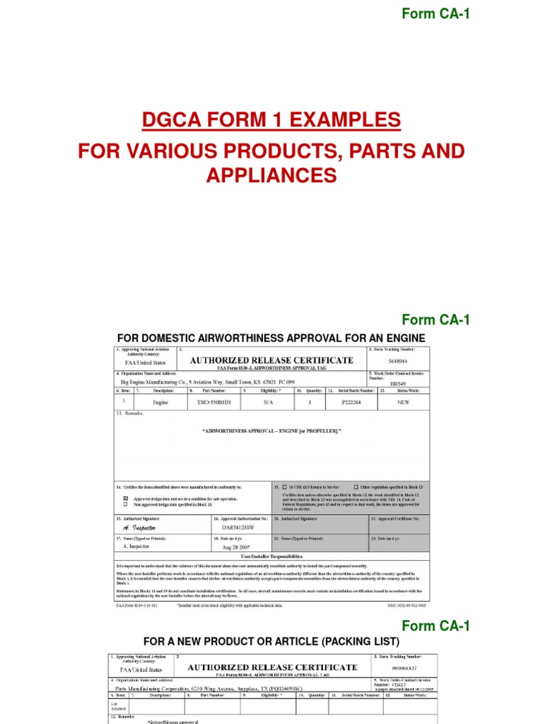 DGCA Form CA-1: Airworthiness Approvals | PDF | Technology & Engineering