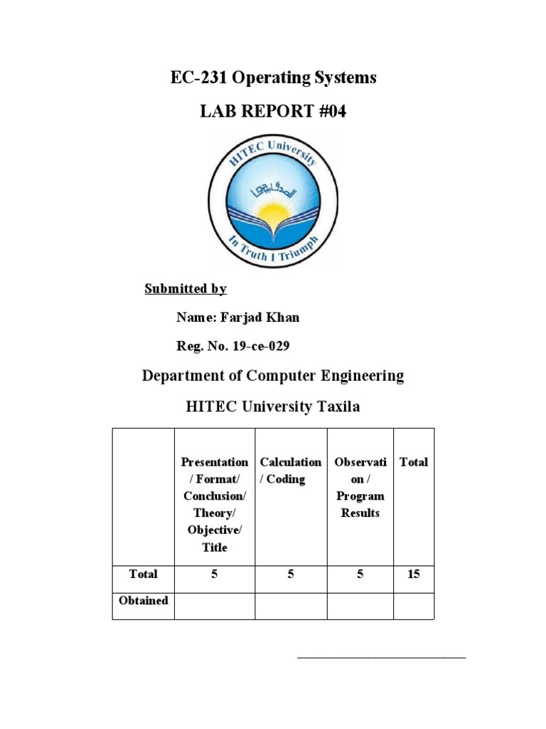 EC-231 Operating Systems Lab Report #04: Department of Computer Engineering HITEC University ...