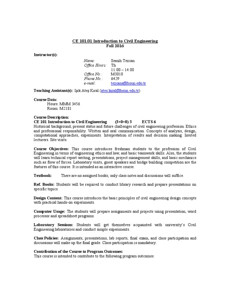CE101 - Course Syllabus | PDF | Engineering | Test (Assessment)