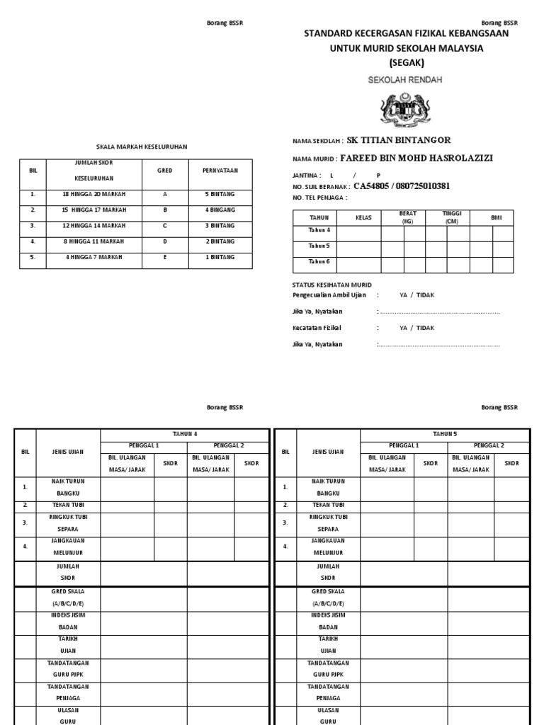 Borang BSSR 2018 | PDF