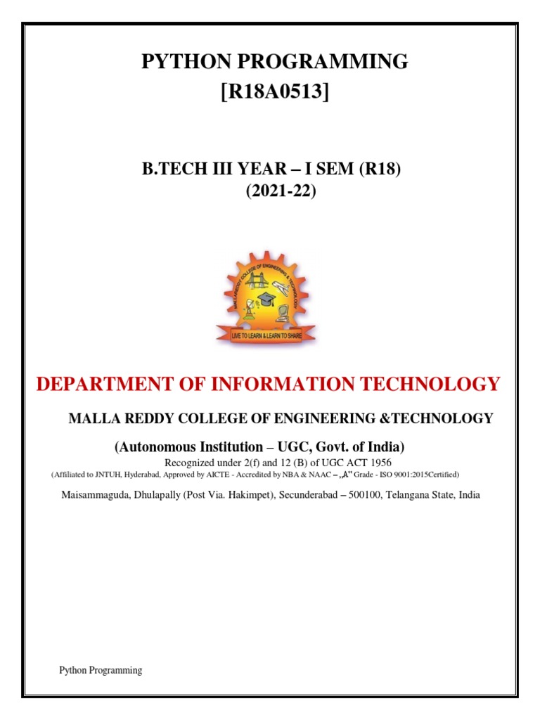 (R18A0513) Python Programming | PDF | Variable (Computer Science) | Python (Programming Language)