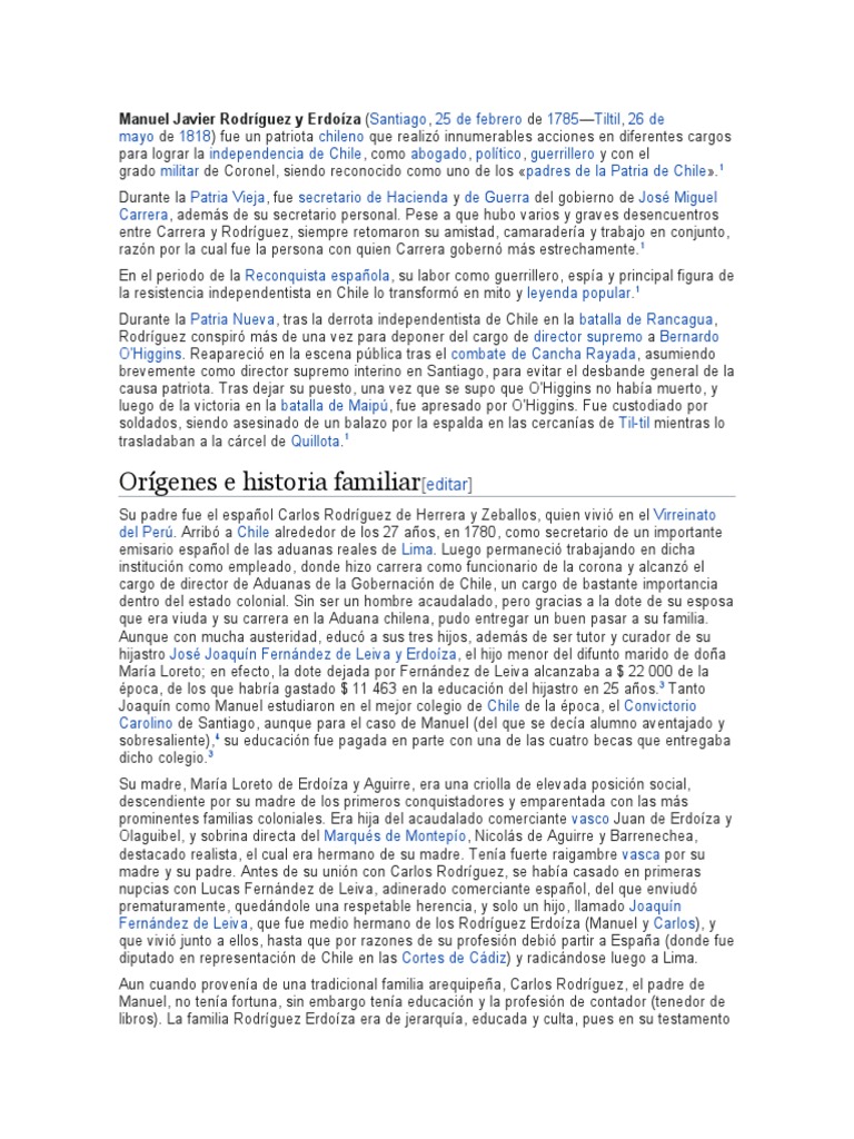 Biograf. Manuel Rodriguez y Jose Miguel Carrera | PDF