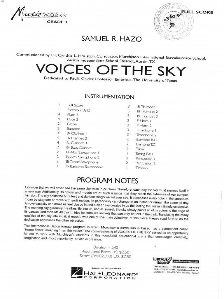 Samuel Hazo - Voices of The Sky - Partitura | PDF