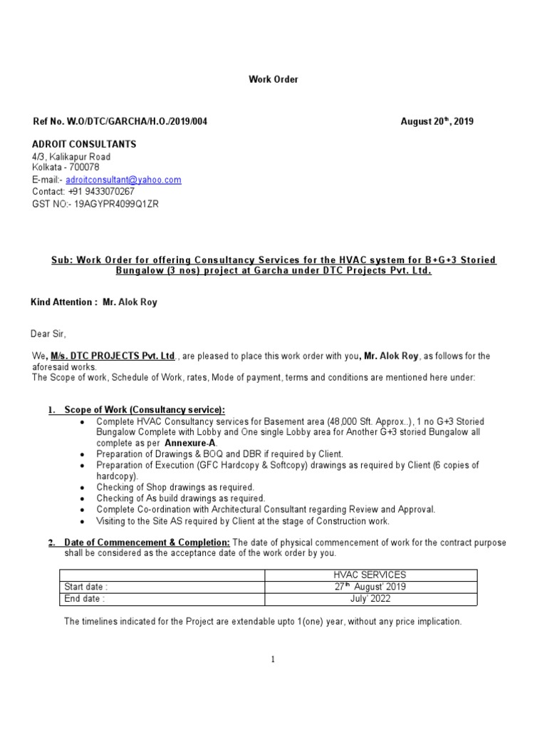 004 - Work Order - Adroit Consultant 20.08.2019 | PDF | Business ...