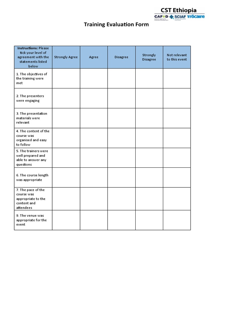 Training Evaluation Form Template 1 | PDF