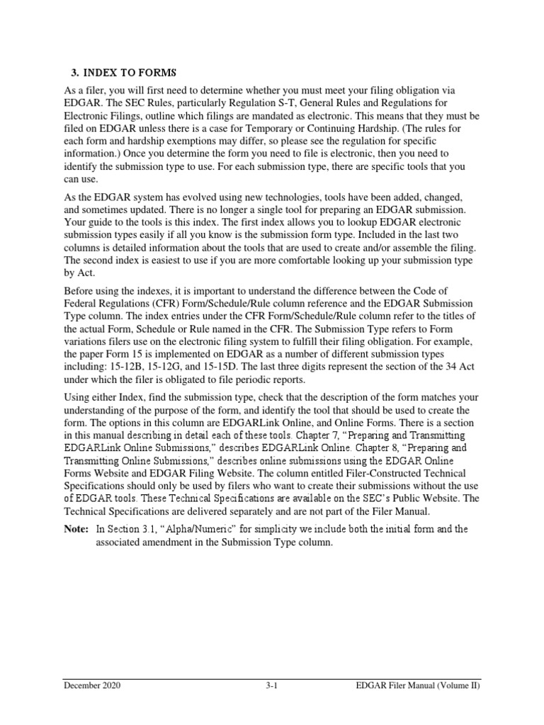 EDGAR Filer Manual Submission Types Guide | PDF | Securities Act Of ...