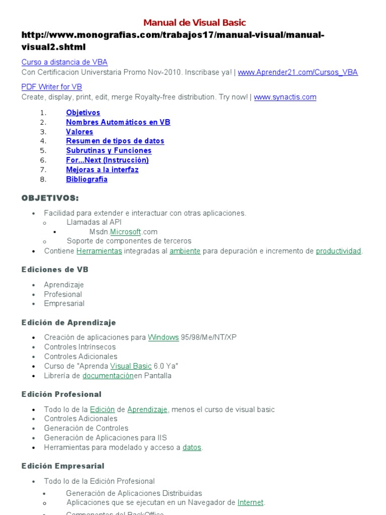 Manual - Visual - Basic (1) EXAMEN DE PROGRAMACIÓN | PDF | Básico | Matriz (Matemáticas)