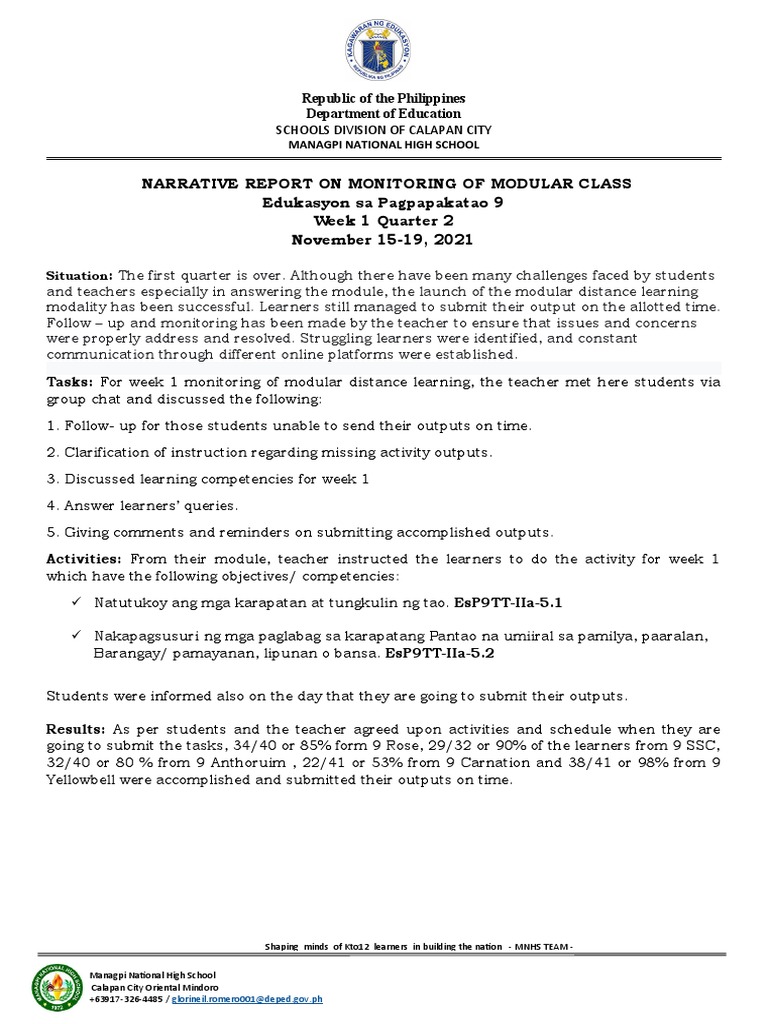 Esp 9 Week 1 2nd | PDF | Learning | Communication