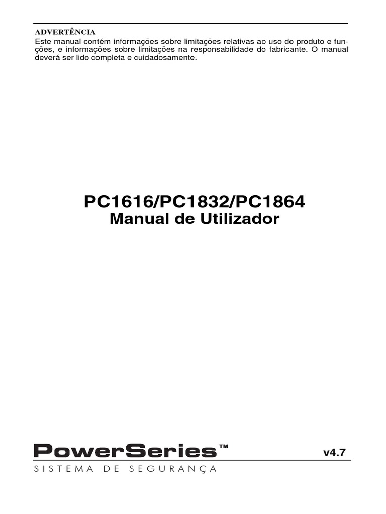 PC1616/PC1832/PC1864: Manual de Utilizador | PDF