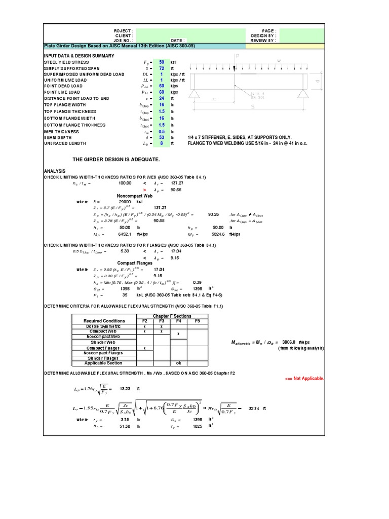 Plate Girder Design Based On AISC Manual | PDF