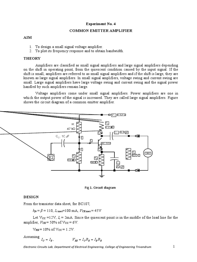 Experiment No. 4 Common Emitter Amplifier | Download Free PDF ...