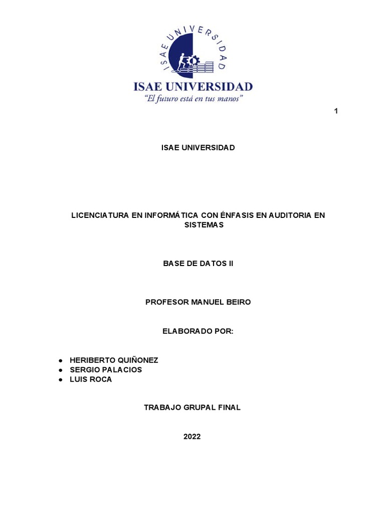 Tarea - Grupal Final- Base de Datos II | PDF