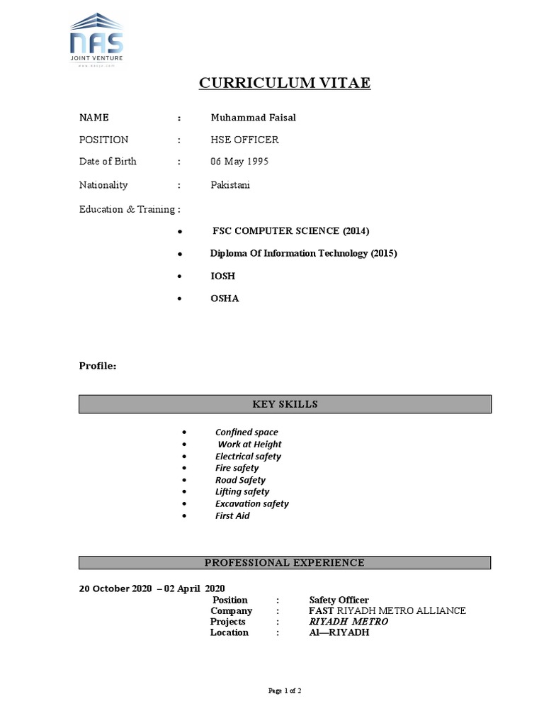 Faisal CV DAR FORMAT | PDF