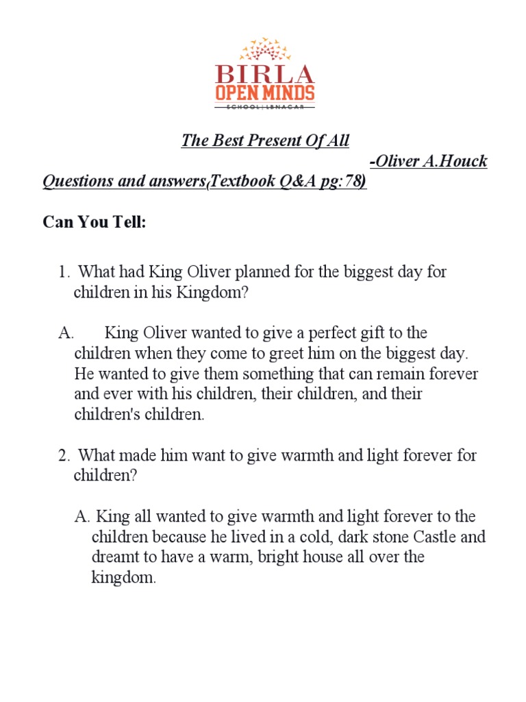 The Best Present of All - Oliver A.Houck Questions and Answers Textbook ...