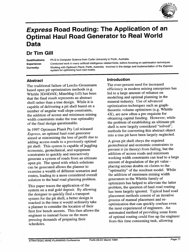 Express Road Routing The Application of An Optimal Haul Road Generator ...