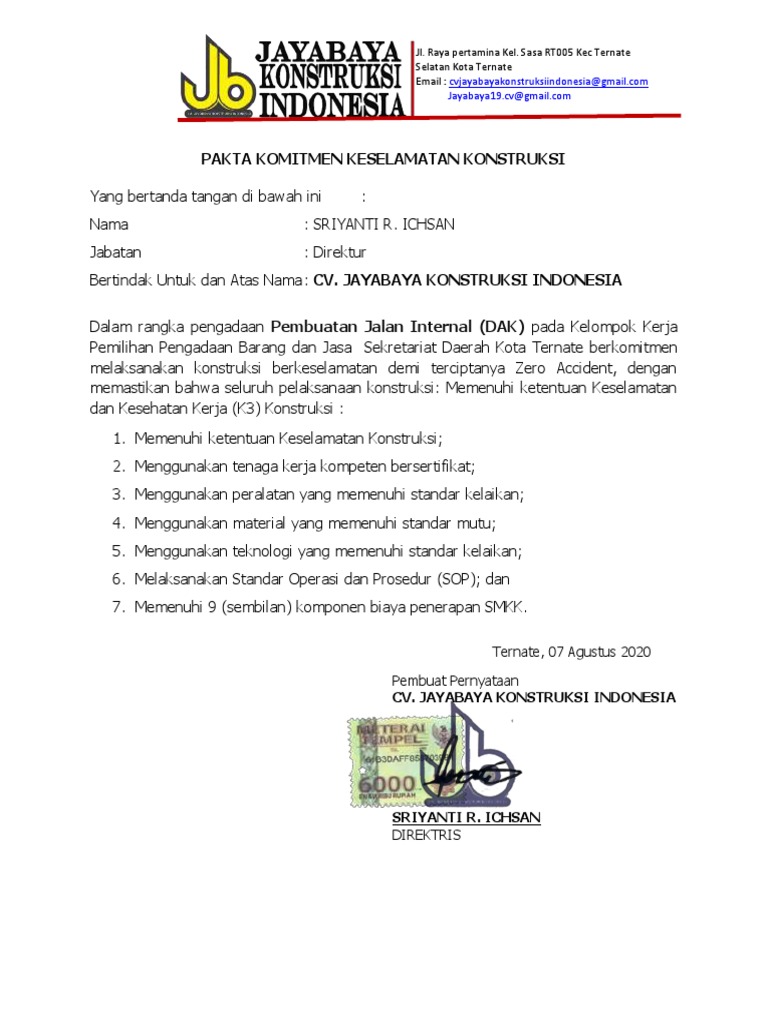 Pakta Komitmen Keselamatan Konstruksi | PDF